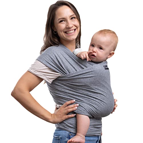 CuddleBug Baby Wrap Sling + Carrier - Newborns & Toddlers up to 36 lbs - Hands Free - Gentle, Stretch Fabric - Ideal for Baby Showers - One Size Fits All (Grey)