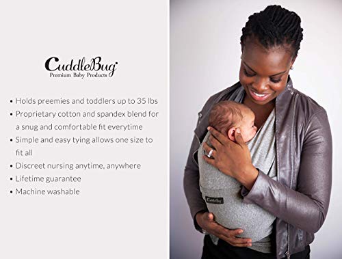 CuddleBug Baby Wrap Sling + Carrier - Newborns & Toddlers up to 36 lbs - Hands Free - Gentle, Stretch Fabric - Ideal for Baby Showers - One Size Fits All (Grey)