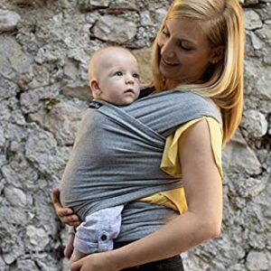 CuddleBug Baby Wrap Sling + Carrier - Newborns & Toddlers up to 36 lbs - Hands Free - Gentle, Stretch Fabric - Ideal for Baby Showers - One Size Fits All (Grey)