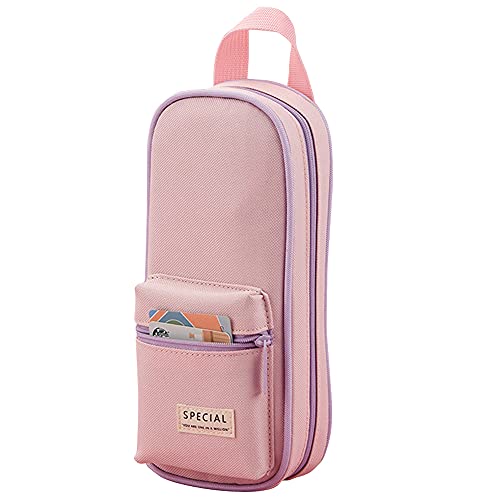 Meyas Handheld Backpack Pencil Case, Large Capacity Pencil Case, Pencil Case Box Organizer, Pencil Bag Stationery Storage Pen Pouch Case, Gift for Middle High School College Kids Students Adults(Pink)