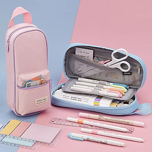 Meyas Handheld Backpack Pencil Case, Large Capacity Pencil Case, Pencil Case Box Organizer, Pencil Bag Stationery Storage Pen Pouch Case, Gift for Middle High School College Kids Students Adults(Pink)