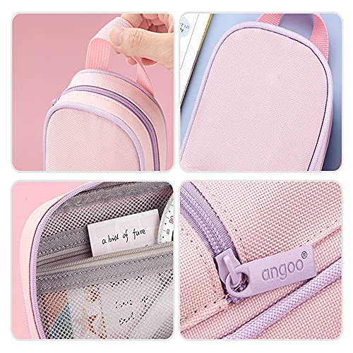 Meyas Handheld Backpack Pencil Case, Large Capacity Pencil Case, Pencil Case Box Organizer, Pencil Bag Stationery Storage Pen Pouch Case, Gift for Middle High School College Kids Students Adults(Pink)