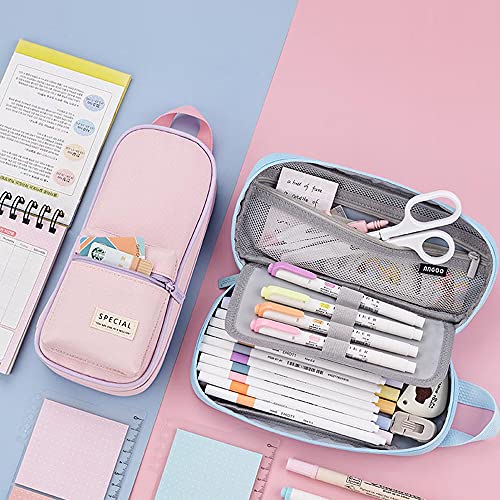 Meyas Handheld Backpack Pencil Case, Large Capacity Pencil Case, Pencil Case Box Organizer, Pencil Bag Stationery Storage Pen Pouch Case, Gift for Middle High School College Kids Students Adults(Pink)