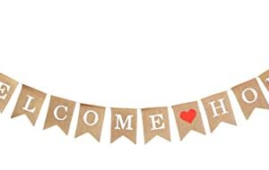 Mandala Crafts Burlap Welcome Home Banner Garland Welcome Home Decorations – Rustic Jute Welcome Home Sign Bunting for Party Decor Family Gathering Photo Booth Props