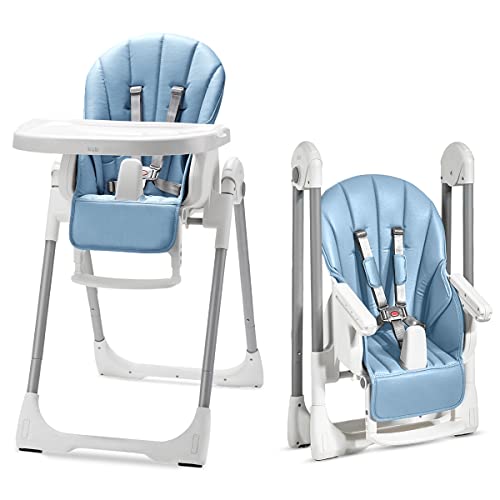 KÜB 3-in-1 Foldable Baby High Chair (Blue) | Multifunctional Infant HighChair for Babies & Toddlers | Removable Seat & Tray for Easy Clean | 7 Height & 4 Recline Adjustable | 2 Locking Wheels | Safe