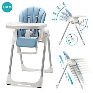 KÜB 3-in-1 Foldable Baby High Chair (Blue) | Multifunctional Infant HighChair for Babies & Toddlers | Removable Seat & Tray for Easy Clean | 7 Height & 4 Recline Adjustable | 2 Locking Wheels | Safe