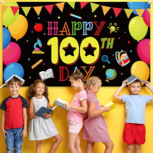 WATINC 100th Day of School Backdrop Banner XtraLarge Happy 100th Day Background Kids Students Party Decorations Supplies Photo Booth Props for Kindergarten Primary Wall Indoor Outdoor 79 x 45 Inch