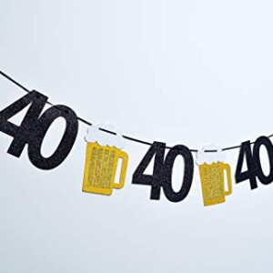 Beer birthday Glitter Banner, Beer Garland - Cheers to 40 Years Banner, 40th Birthday Banner - 40th birthday Decor