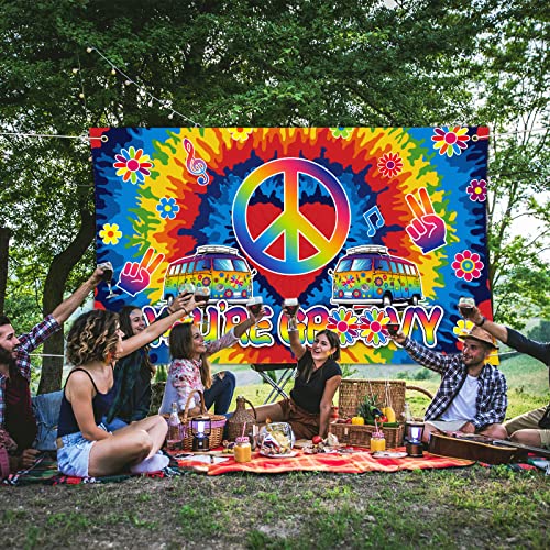 Hippie Party Decorations, 60's Party Decorations Hippie Groovy Backdrop, Groovy Party Decorations, 72.8 x 43.3 Inch Hippie, Groovy Decoration Banner with Rope for Hippie Theme Groovy Party Decorations