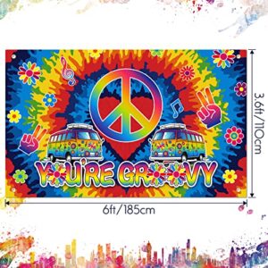 Hippie Party Decorations, 60's Party Decorations Hippie Groovy Backdrop, Groovy Party Decorations, 72.8 x 43.3 Inch Hippie, Groovy Decoration Banner with Rope for Hippie Theme Groovy Party Decorations