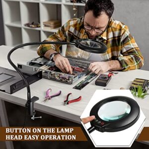 VEEMAGNI 23" Magnifying Glass with Light and Clamp, 5 Color Modes Stepless Dimmable LED Gooseneck Desk Lamp, 5X Real Glass Table Lighted Magnifier Hands Free for Craft Painting Close Work Hobby Sewing