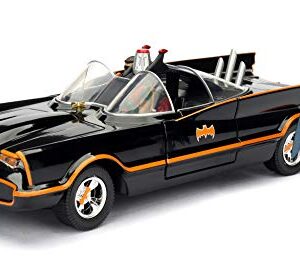 Jada Toys DC Comics 1966 Classic TV Series Batmobile with Batman and Robin figures; 1:24 Scale Metals Die-Cast Collectible Vehicle