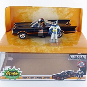 Jada Toys DC Comics 1966 Classic TV Series Batmobile with Batman and Robin figures; 1:24 Scale Metals Die-Cast Collectible Vehicle