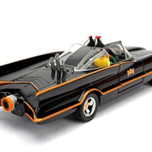 Jada Toys DC Comics 1966 Classic TV Series Batmobile with Batman and Robin figures; 1:24 Scale Metals Die-Cast Collectible Vehicle