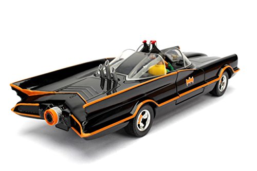 Jada Toys DC Comics 1966 Classic TV Series Batmobile with Batman and Robin figures; 1:24 Scale Metals Die-Cast Collectible Vehicle