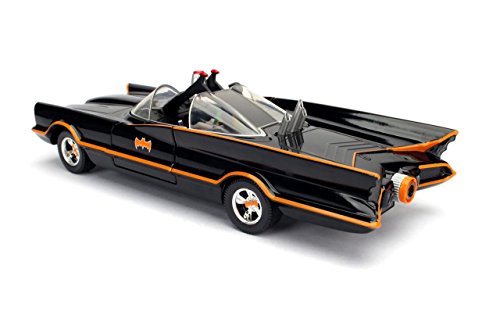 Jada Toys DC Comics 1966 Classic TV Series Batmobile with Batman and Robin figures; 1:24 Scale Metals Die-Cast Collectible Vehicle