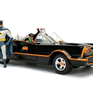 Jada Toys DC Comics 1966 Classic TV Series Batmobile with Batman and Robin figures; 1:24 Scale Metals Die-Cast Collectible Vehicle