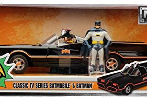 Jada Toys DC Comics 1966 Classic TV Series Batmobile with Batman and Robin figures; 1:24 Scale Metals Die-Cast Collectible Vehicle