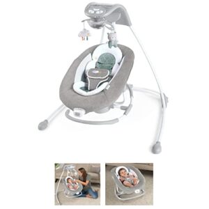 ingenuity inlighten 2-in-1 baby swing & rocker – cool mesh fabric, vibrations, swivel infant seat, nature sounds, light up mobile – pemberton