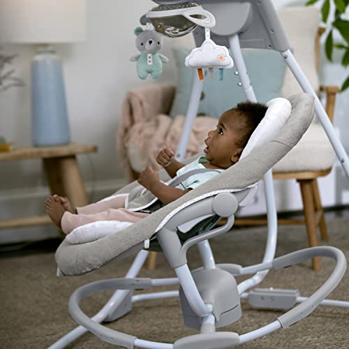 Ingenuity InLighten 2-in-1 Baby Swing & Rocker - Cool Mesh Fabric, Vibrations, Swivel Infant Seat, Nature Sounds, Light Up Mobile - Pemberton