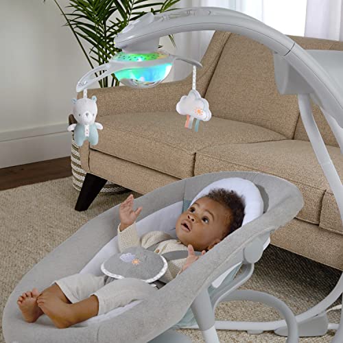 Ingenuity InLighten 2-in-1 Baby Swing & Rocker - Cool Mesh Fabric, Vibrations, Swivel Infant Seat, Nature Sounds, Light Up Mobile - Pemberton