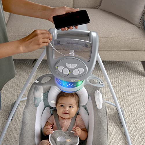 Ingenuity InLighten 2-in-1 Baby Swing & Rocker - Cool Mesh Fabric, Vibrations, Swivel Infant Seat, Nature Sounds, Light Up Mobile - Pemberton