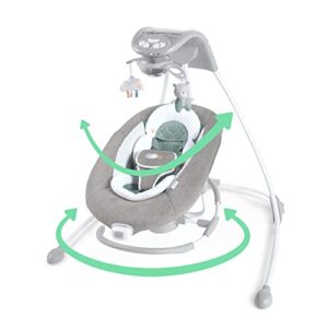 Ingenuity InLighten 2-in-1 Baby Swing & Rocker - Cool Mesh Fabric, Vibrations, Swivel Infant Seat, Nature Sounds, Light Up Mobile - Pemberton