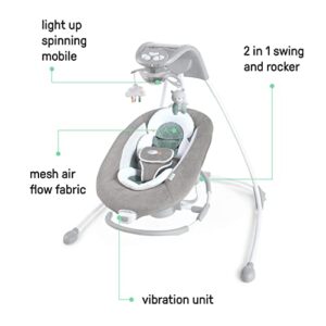 Ingenuity InLighten 2-in-1 Baby Swing & Rocker - Cool Mesh Fabric, Vibrations, Swivel Infant Seat, Nature Sounds, Light Up Mobile - Pemberton