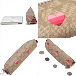 Coach Pencil Case In Signature Canvas With Stripe Heart Print