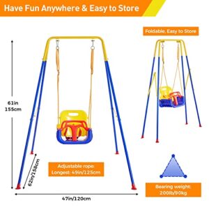 FUNLIO 2 in 1 Swing Set for Toddler & Baby Jumper, Heavy Duty Kids Swing & Bouncer with 4 Sandbags, Foldable Metal Stand for Indoor/Outdoor Play, Easy to Assemble and Store