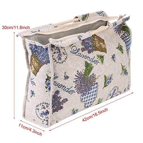 Knitting Bag, Wood Handle Woven Fabric Storage Bag Travel Yarn Storage Tote Organizer Crochet Bag for Knitting Needles Sewing Tools(Blue Flower)