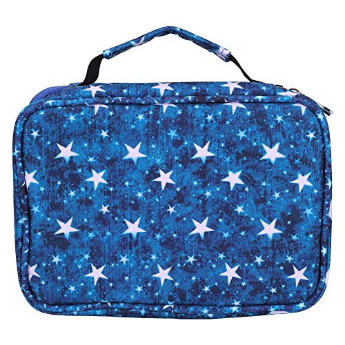 ZYHA Pencil Bag, Large Capacity Equipped with Handle, Colored Portable Pencil Box, 72 Slots Professionals for Art Supplies Sdudents Aesthetic School Supplies(Blue Five-Pointed Star), 72 Sticks