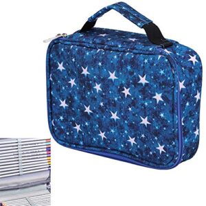 ZYHA Pencil Bag, Large Capacity Equipped with Handle, Colored Portable Pencil Box, 72 Slots Professionals for Art Supplies Sdudents Aesthetic School Supplies(Blue Five-Pointed Star), 72 Sticks