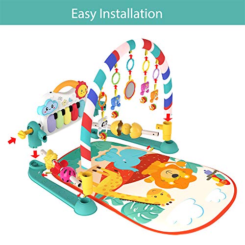 Eners Baby Gyms Play Mats Musical Activity Center Baby Piano Gym Mat Tummy Time Padded Mat for Newborn Toddler Infants(Green)