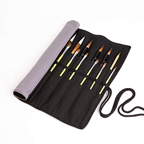 Canvas Roll Up Paint Brush Holder 20-Slot Artist Roll Makeup Brushes Case Pouch Bag Organizer Lightweight (Grey)