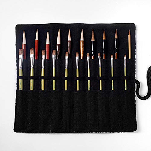 Canvas Roll Up Paint Brush Holder 20-Slot Artist Roll Makeup Brushes Case Pouch Bag Organizer Lightweight (Grey)