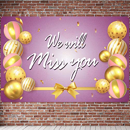 PAKBOOM We Will Miss You Backdrop Banner - Retirement Going Moving Away Farewell Party Decorations Supplies for Women - 3.9 x 5.9ft Pink