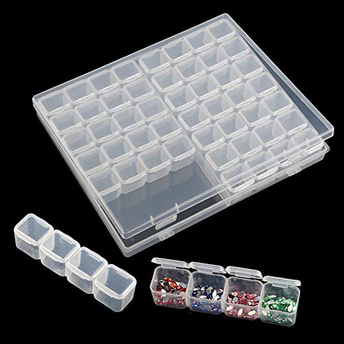 1 Pack 56 Grids Diamond Painting Box Plastic Jewelry Organizer Storage Container Diamond Embroidery Storage Boxes Nail Art Tools Storage Case for DIY Rhinestone Beads or Nail Art Small Findings