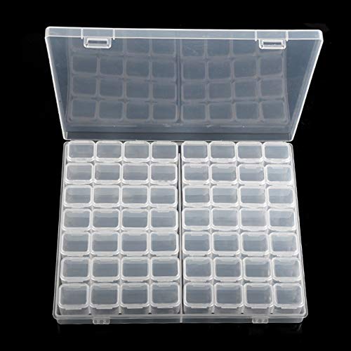 1 Pack 56 Grids Diamond Painting Box Plastic Jewelry Organizer Storage Container Diamond Embroidery Storage Boxes Nail Art Tools Storage Case for DIY Rhinestone Beads or Nail Art Small Findings