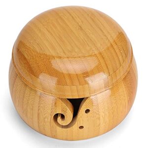 liyeehao 6 inch yarn storage bowl, circular yarn bowl, decorative manual crafted wooden for knitting for crochet