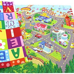 Baby Care Play Mat - Playful Collection - Play Mat for Infants – Non-Toxic Baby Mat – Cushioned Baby Mat Waterproof Playmat – Reversible Mat (Medium, Zoo Town)