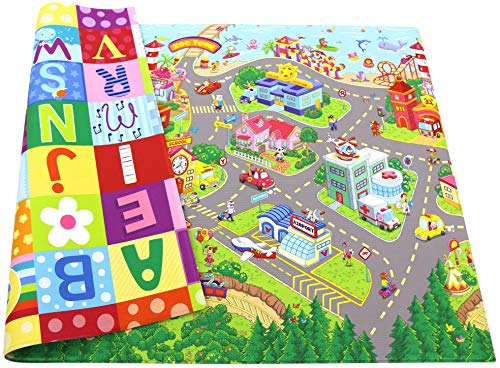 Baby Care Play Mat - Playful Collection - Play Mat for Infants – Non-Toxic Baby Mat – Cushioned Baby Mat Waterproof Playmat – Reversible Mat (Medium, Zoo Town)