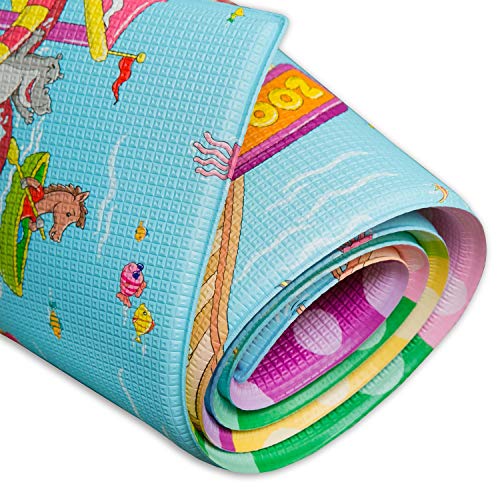 Baby Care Play Mat - Playful Collection - Play Mat for Infants – Non-Toxic Baby Mat – Cushioned Baby Mat Waterproof Playmat – Reversible Mat (Medium, Zoo Town)