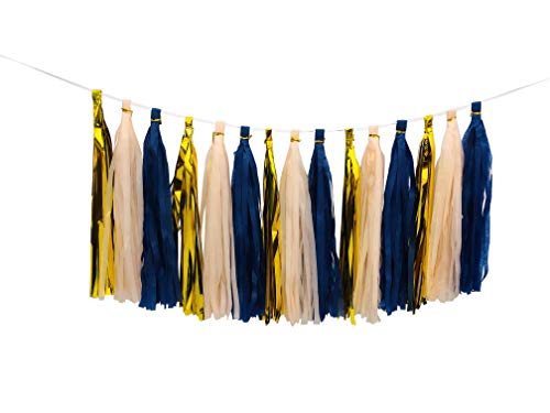 Tissue Paper Tassels Party Garland 15pcs Peach Navy Blue Gold for Wedding Valentine's Day Bridal Shower Baby Shower Birthday Party Decorations