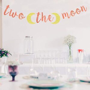 Rose Gold Glitter Two the Moon Banner - Cheers to 2 Years Bunting Sign- Sweet Baby Girl/Sweet Baby Boy/Baby Shower/Happy 2nd Birthday Party Decorations Supplies for Child (Pre-Strung)