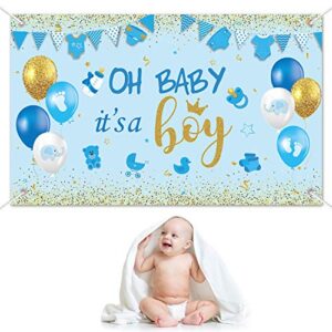 Oh Baby It's A Boy Baby Shower Party Decorations Large Size Blue Baby Shower Birthday Banner Backdrop Photo Booth Background for Boy's Baby Shower Party Supplies (Blue Boy)