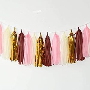 Qian's Party Burgundy Pink Birthday Party Decorations Burgundy Pink Gold Fall Birthday Decorations Tissue Paper Pom Pom Happy Birthday Banner/Burgundy Fall Birthday Decorations