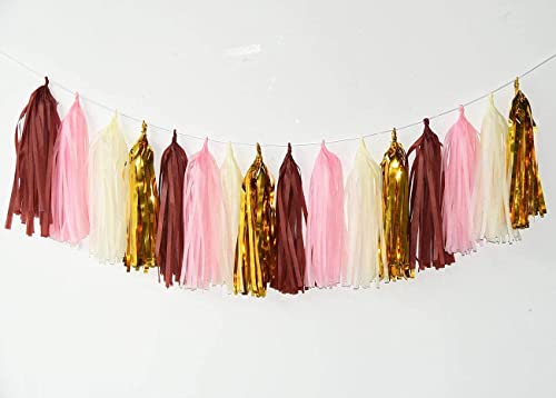 Qian's Party Burgundy Pink Birthday Party Decorations Burgundy Pink Gold Fall Birthday Decorations Tissue Paper Pom Pom Happy Birthday Banner/Burgundy Fall Birthday Decorations