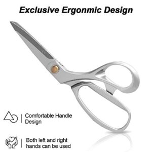 Fabric Scissors 8.5 Inch Heavy Duty Dressmaking Shears Sewing Tailor Scissors, Ultra Sharp All Metal Stainless Steel Craft Household Scissors for Cutting Fabric, Leather, and Raw Materials（Silver）