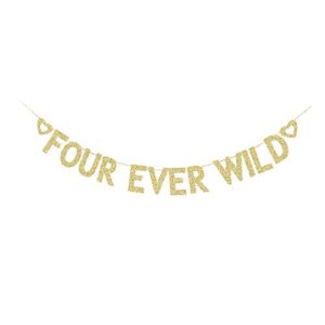 four ever wild gold gliter paper banner, little boys/girls’ 4th birthday party decorations fun sign backdrops